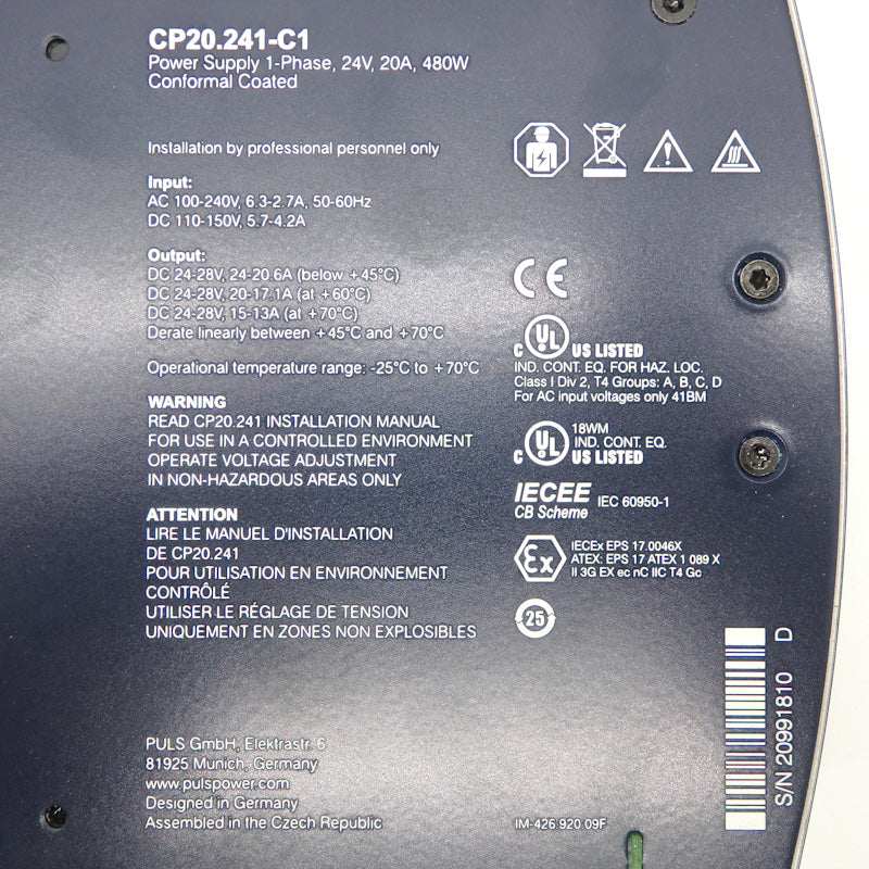PULS CP20.241-C1 AC/DC 24V 480W Power Converter – Primelec