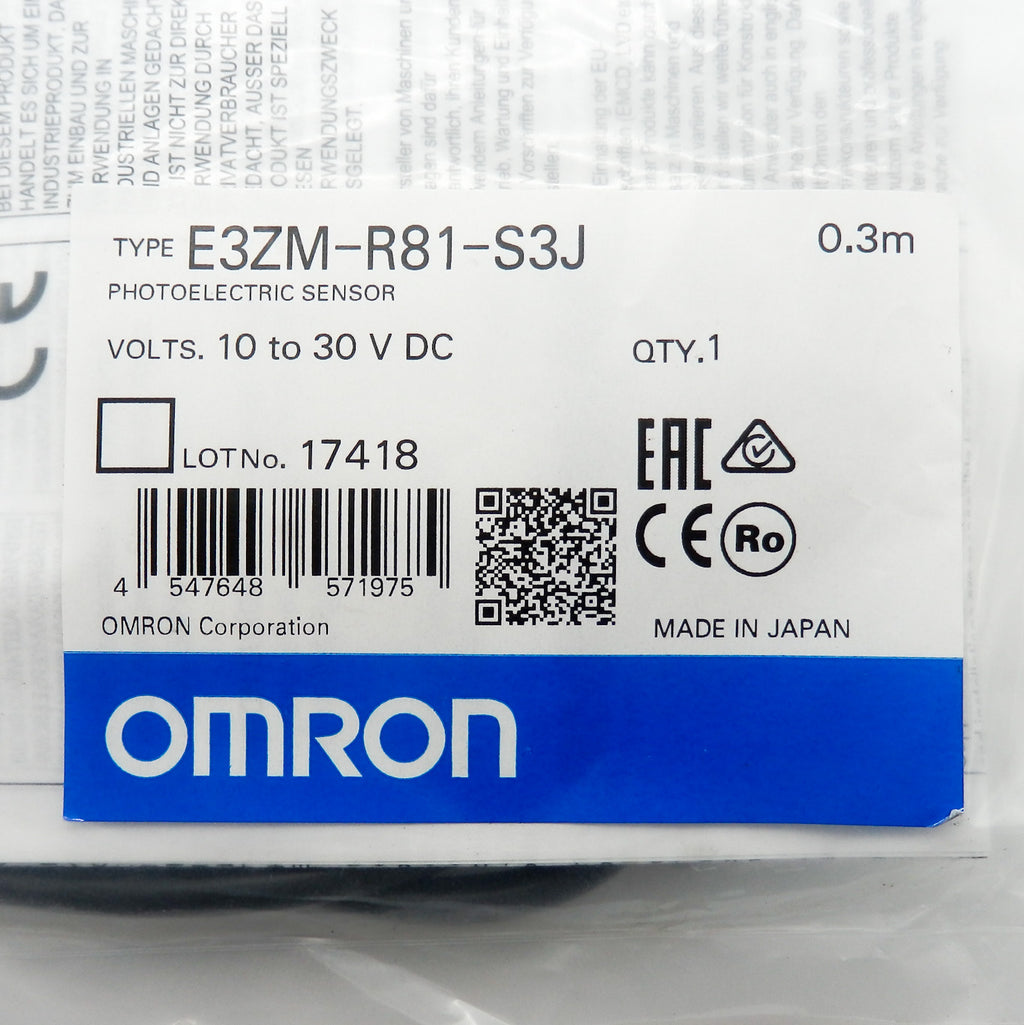 Omron E3ZM-R81-S3J 0.3M 1ms PNP Red Single-Turn Photoelectric Sensor – Primelec