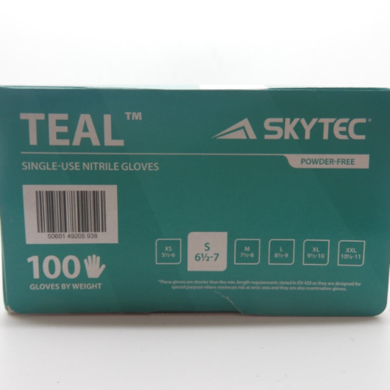 Pack of 100 Skytec Teal Small Single-Use Nitrile Gloves – Primelec