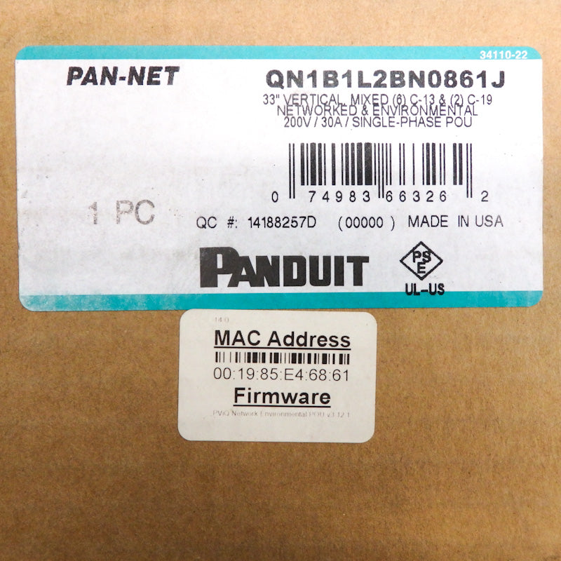 Panduit 8-Outlet Vertical Power Strip Rack-Mountable PDU QN1B1L2BN0861 ...
