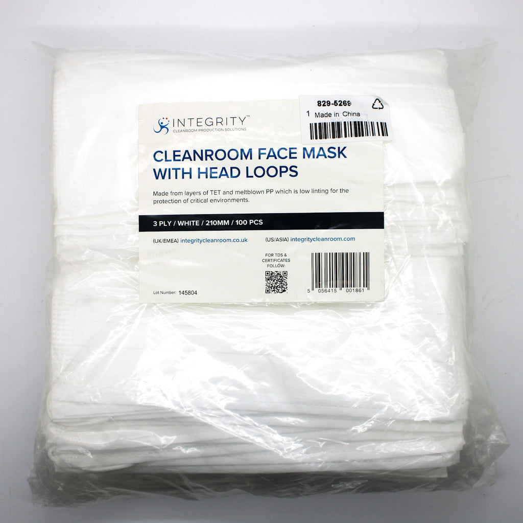 100 Pack of Integrity Cleanroom ESD Disposable Face Masks With Head Lo ...
