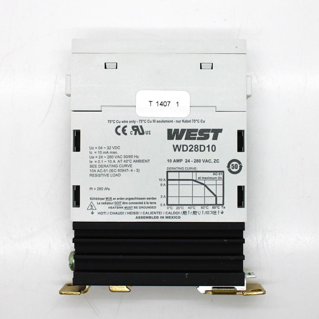 West 24-280VAC 10A DIN Rail Solid State Relay w/ Heatsink WD28D10 ...