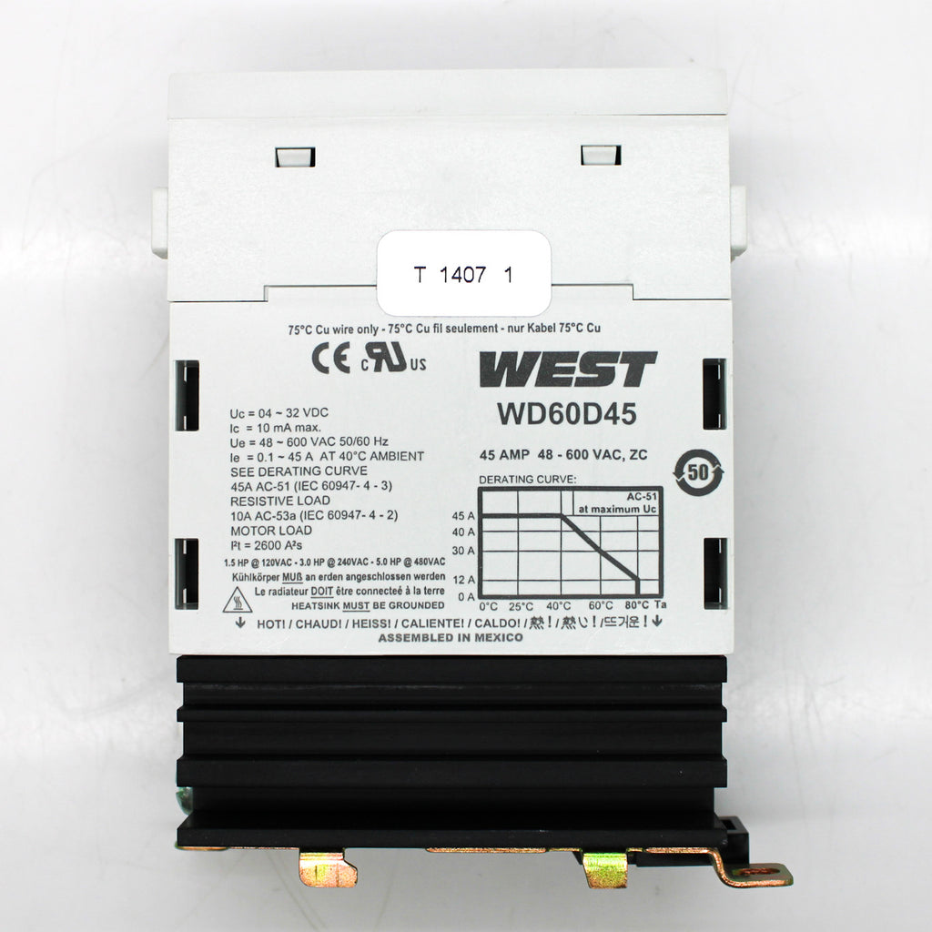 West 24-600VAC 45A DIN Rail Solid State Relay w/ Heatsink WD60D45 ...