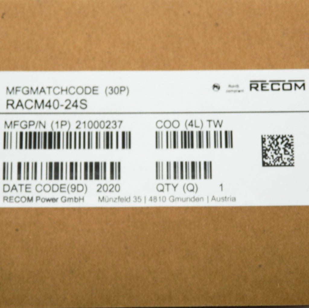 RECOM Power AC-DC Enclosed 40W 24V1.67A S Series Power Supply RACM40-2 ...
