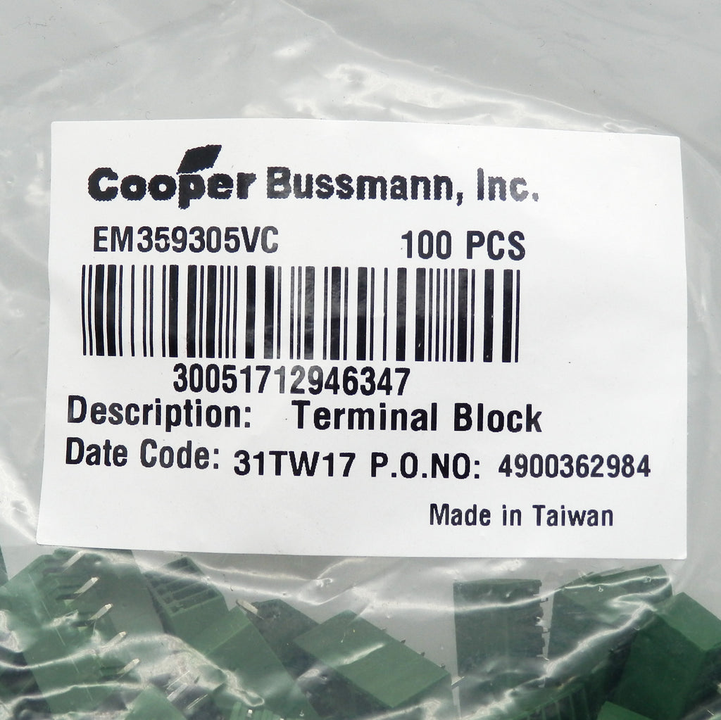 100 Pack of Eaton Bussmann EM359305VC 5-Position Terminal Block Header ...