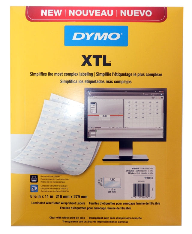 Dymo XTL 1-1/2"x7/8" Laminated Wire/Cable Wrap Sheet Labels 2040-Label ...